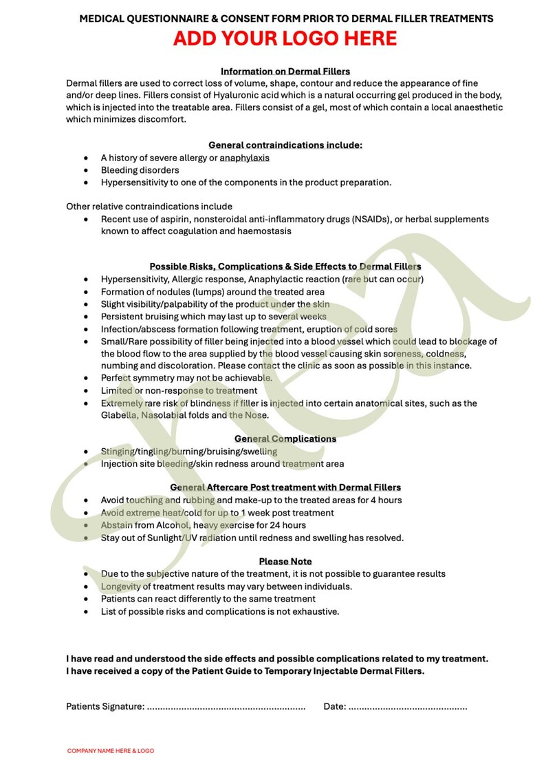 Dermal Fillers - Medical & Consent Form Prototype - Etsy