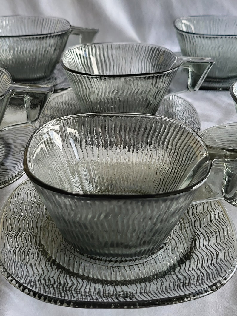 Mid Century Brazilian Art Glass Grey Glass Set of 6 Cups and Saucers - Etsy