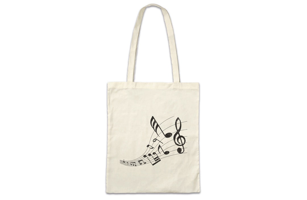 Music Notes Fabric Shopping Bag Teacher Sheet Music Song Chanson Scale ...