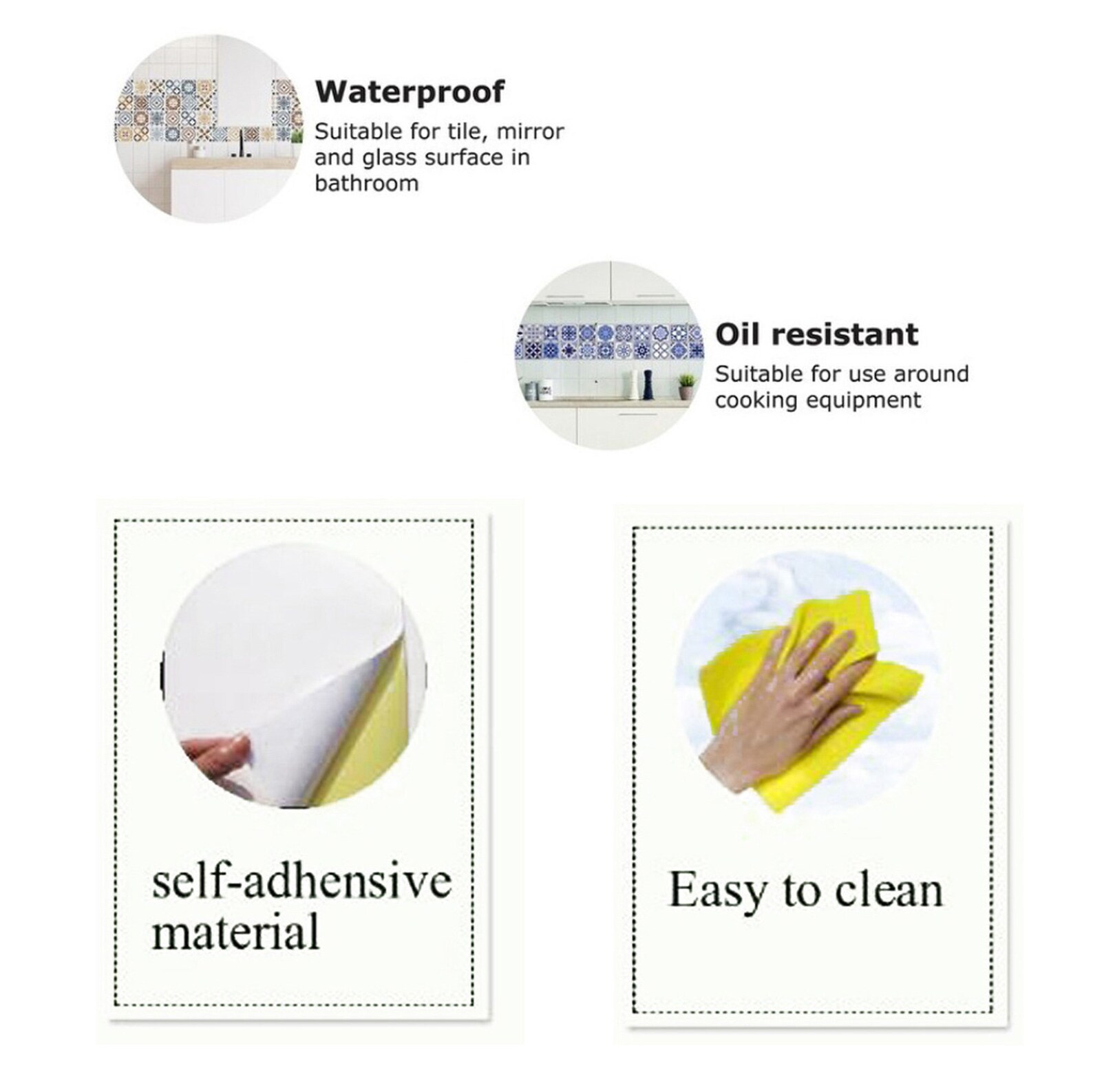 Tiles Stickers for Bathroom Backsplash Kitchen Floor Fireplace Decal ...