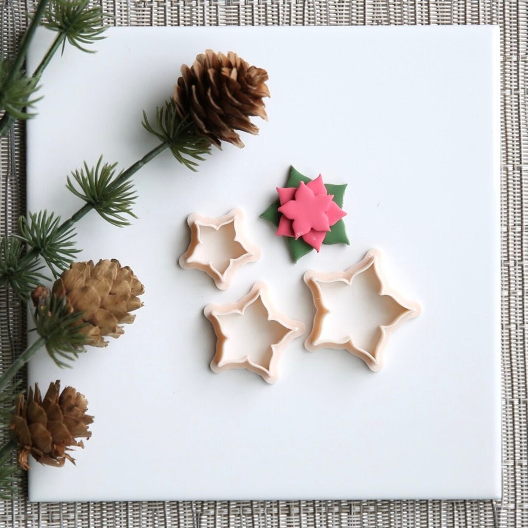 Poinsettia Clay Cutter (3 Piece Set) | Christmas Polymer Clay Cutter ...