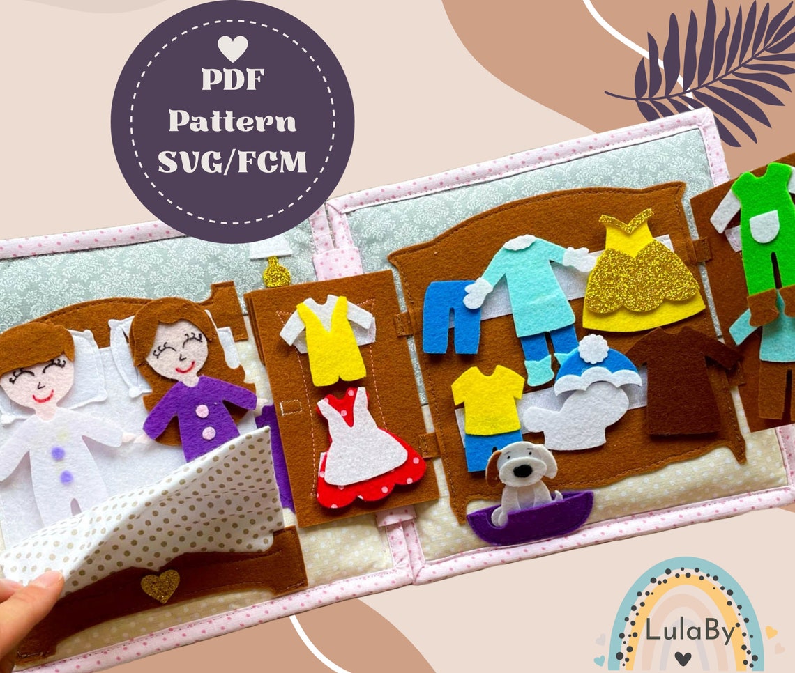 Quiet Book Felt Doll Pattern Wardrobe With Clothes & Bedroom, PDF Felt ...