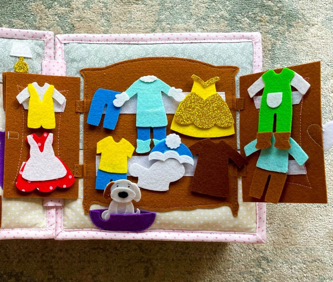 Quiet Book Felt Doll Pattern Wardrobe With Clothes & Bedroom, PDF Felt ...