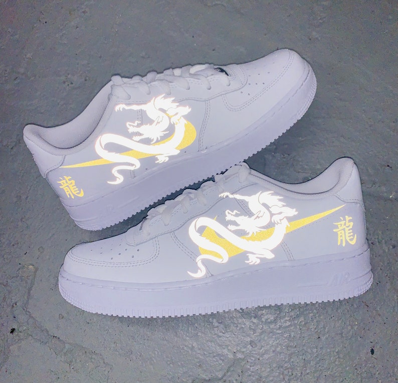 Gold Reflective Dragon Air Force 1 Custom Sneakers Custom - Etsy