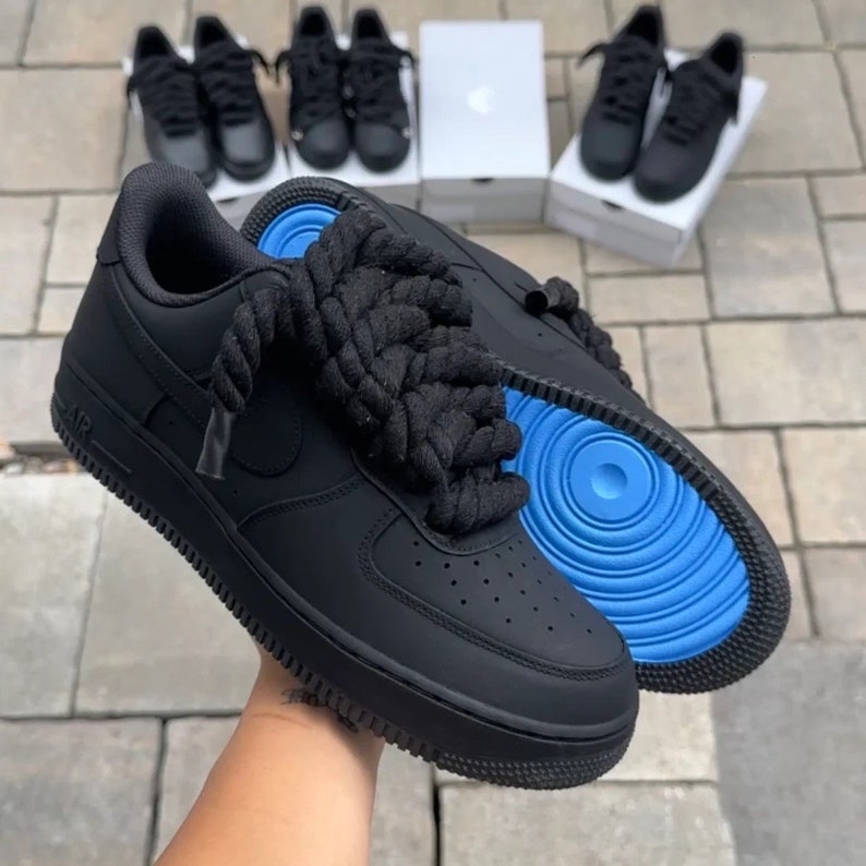 Matte Black Air Force 1 Rope Laces Blue Bottom - Etsy