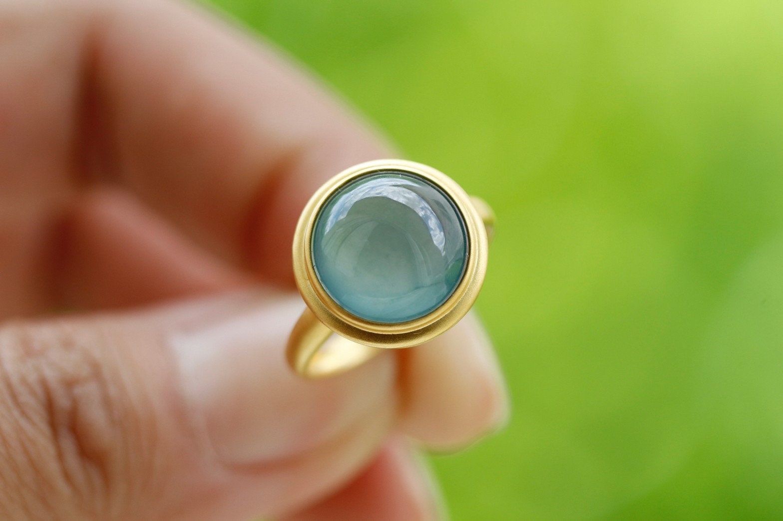 Jade Ring 18K Solid Gold Beautiful Natural Blue Ocean Jadeite - Etsy