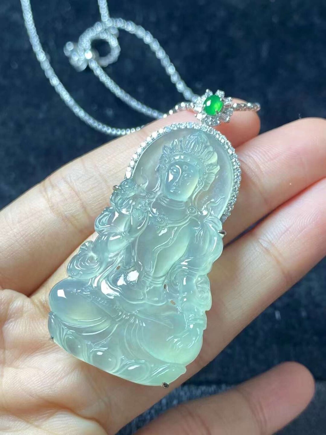 Jade Pendant 18K Solid Gold Beautiful Jade Pendant Icy Jade Set in 18K ...