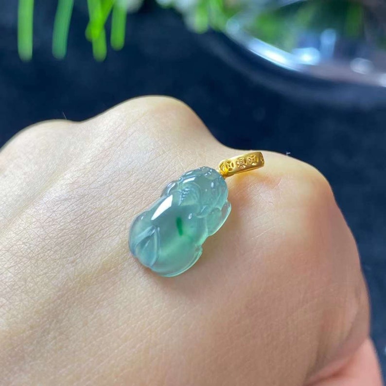 Jade Pendant 18K Solid Gold Beautiful Blue Ocean Jade Set in 18K Yellow ...