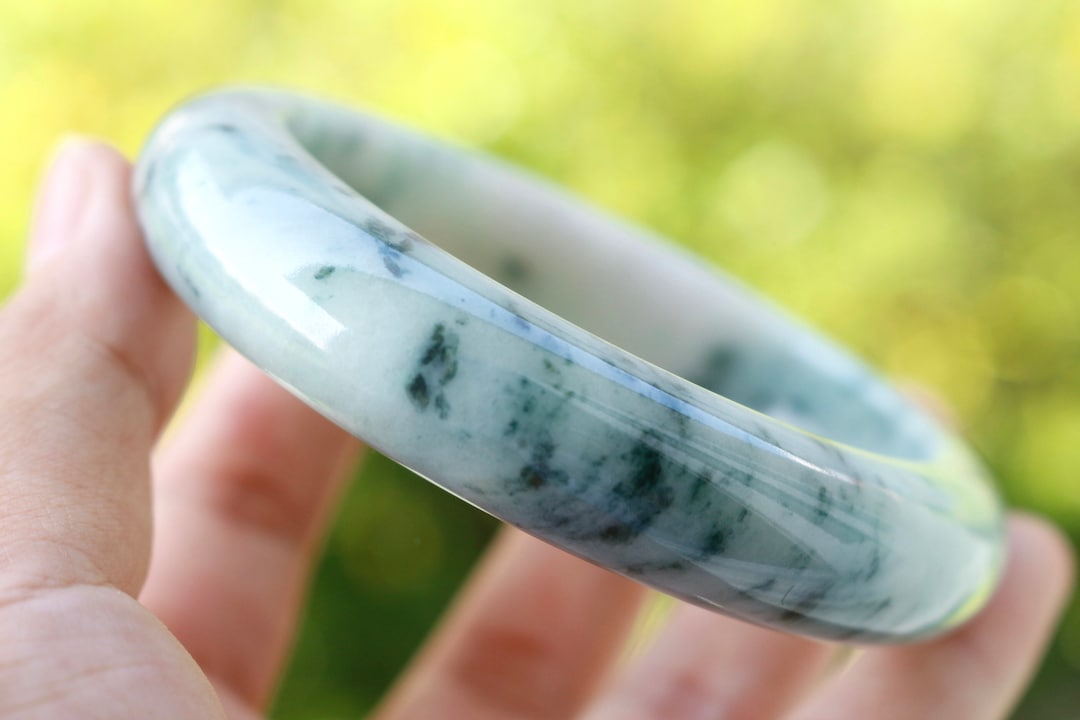 57mm Certified Moss in Snow Milky White Jade Bangle Natural Type A ...