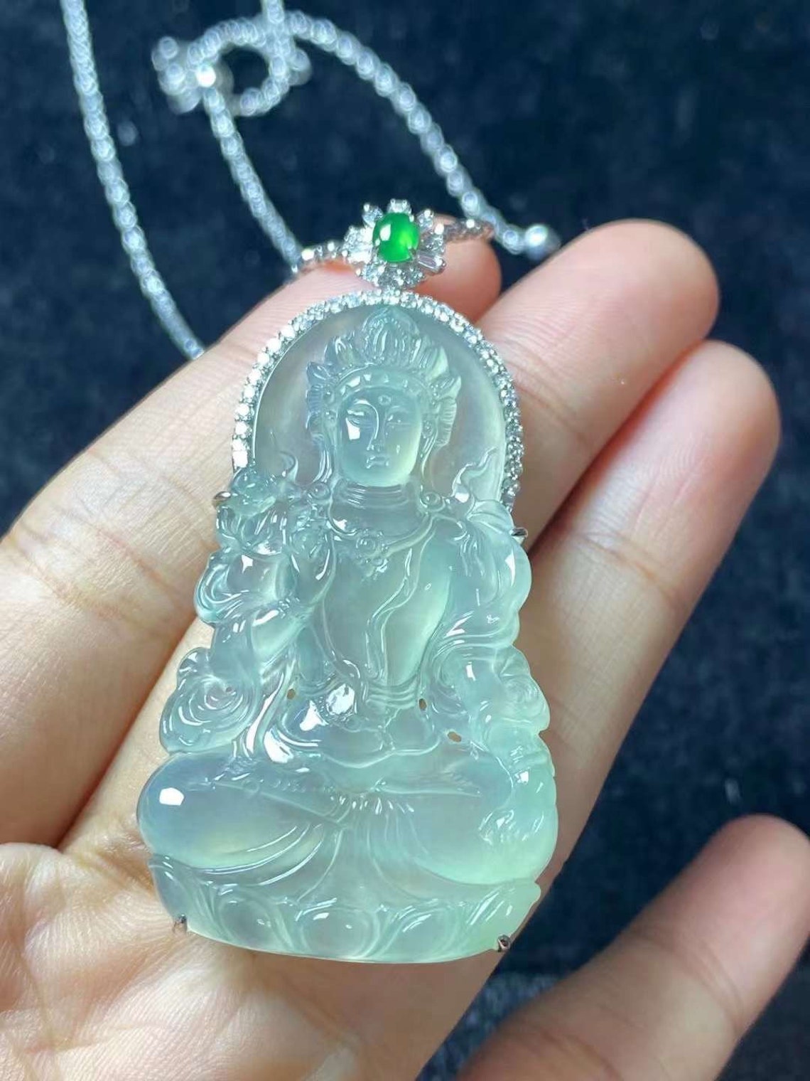 Jade Pendant 18K Solid Gold Beautiful Jade Pendant Icy Jade Set in 18K ...
