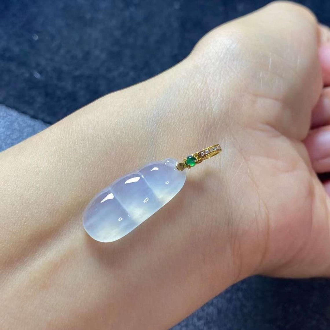 Jade Pendant 18K Solid Gold Beautiful Icy White Jade Set in 18K Yellow ...