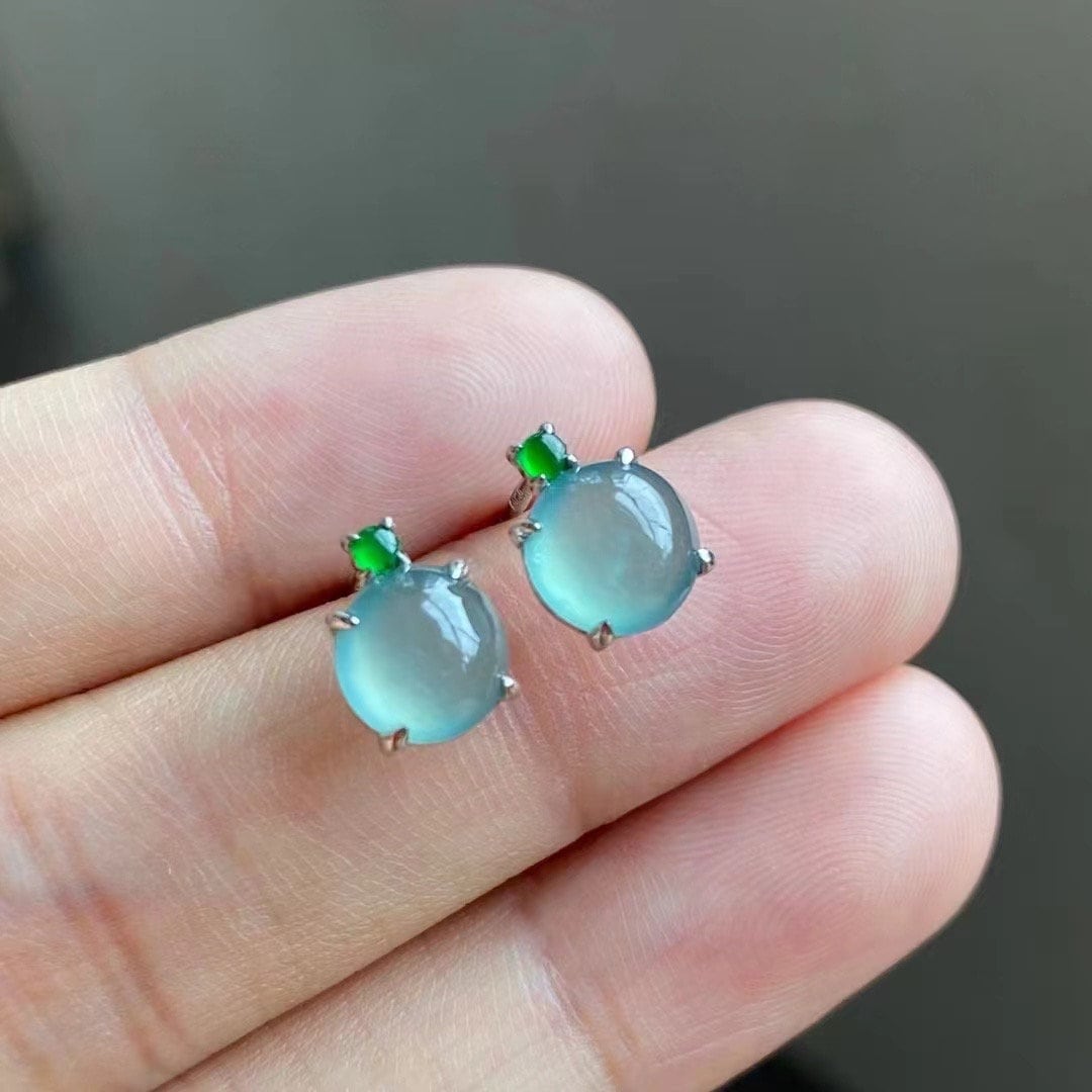 Jade Cabochon Earrings | Light Blue Jade | Jadeite Earrings | Natural ...
