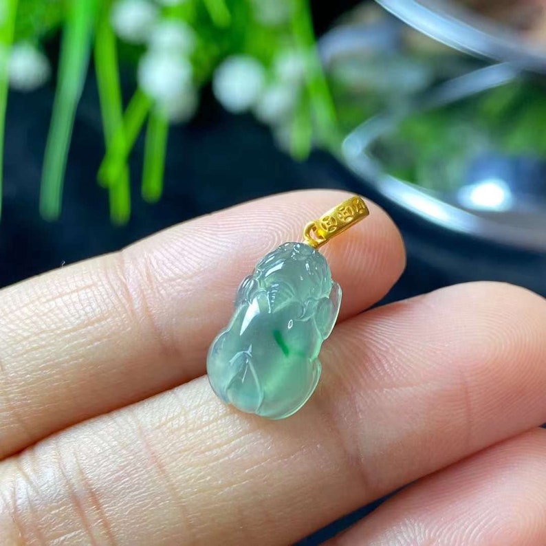Jade Pendant 18K Solid Gold Beautiful Blue Ocean Jade Set in 18K Yellow ...