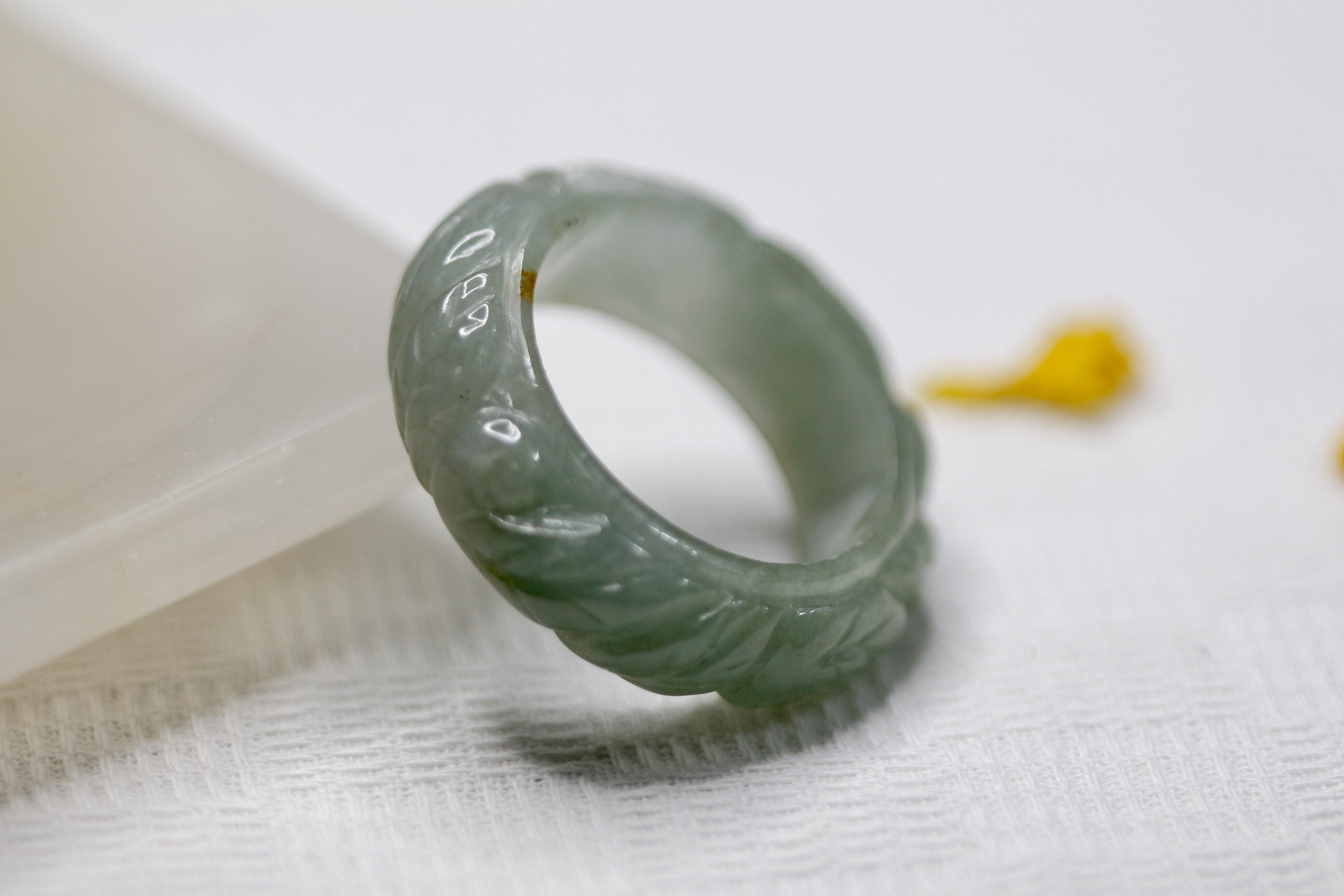 Hand Carved Certified Jade Ring Floral Carved Light Green Natural Type ...