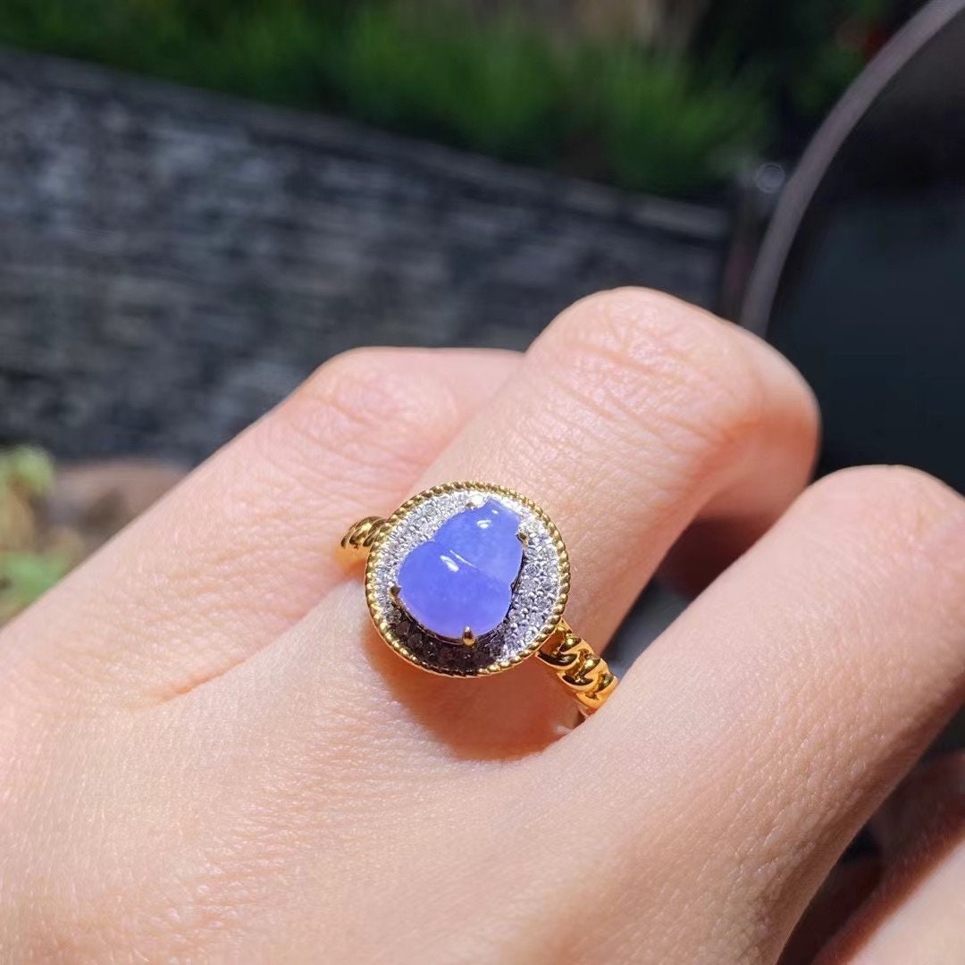 Lavender Jade Gourd Ring 18k Gold Setting Chain Band With Certificate ...