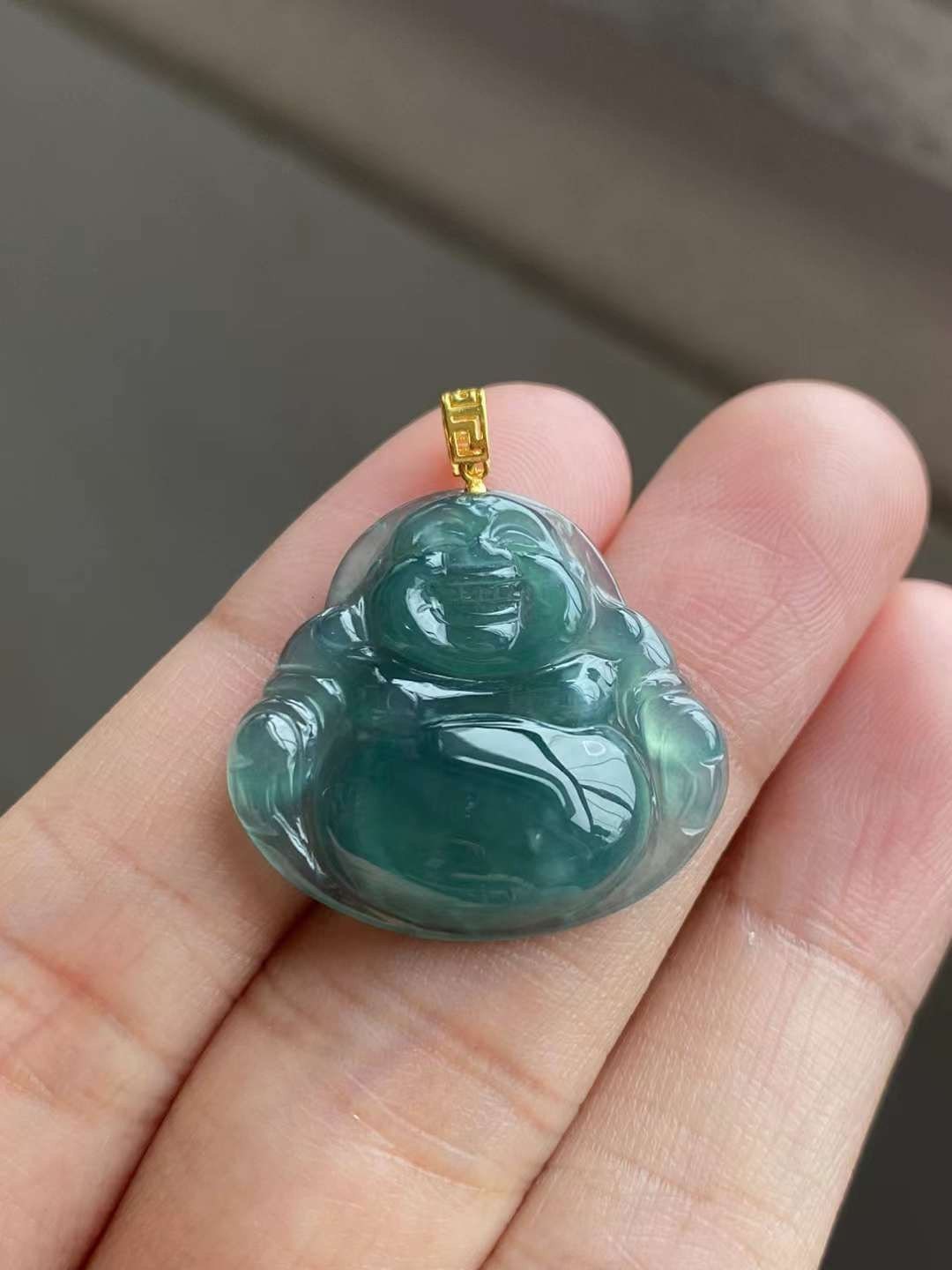 Jade Pendant 18K Solid Gold Beautiful Blue Ocean Jade Set in 18K Yellow ...