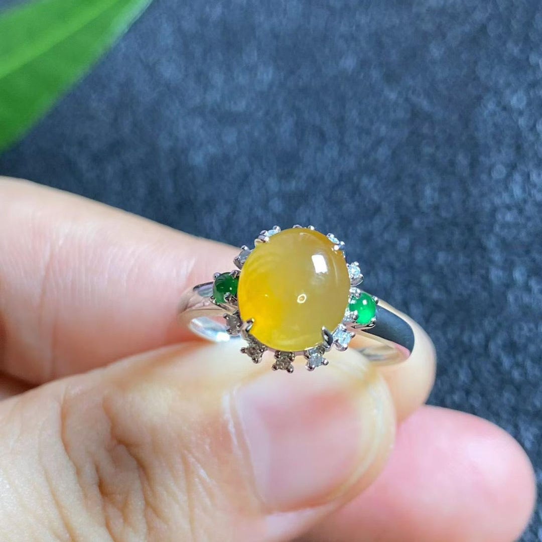 Honey Yellow Natural Jadeite Ring • Rare Icy Jade Statement Ring • 18K ...