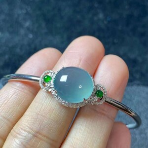 Jade Bracelet 18K Solid Gold Beautiful Blue Ocean Jade Bracelet Set in ...