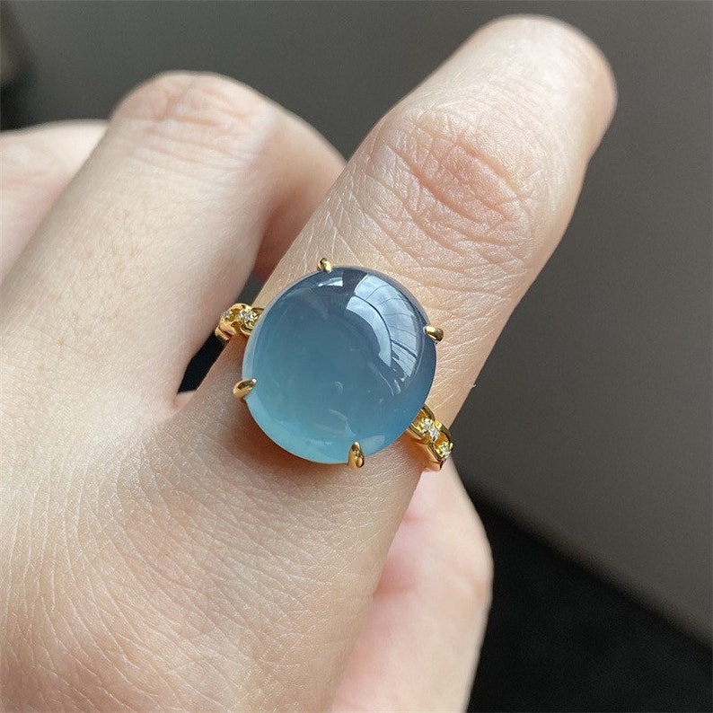 Jade Ring 18K Yellow Gold Beautiful Natural Blue Ocean Jadeite - Etsy
