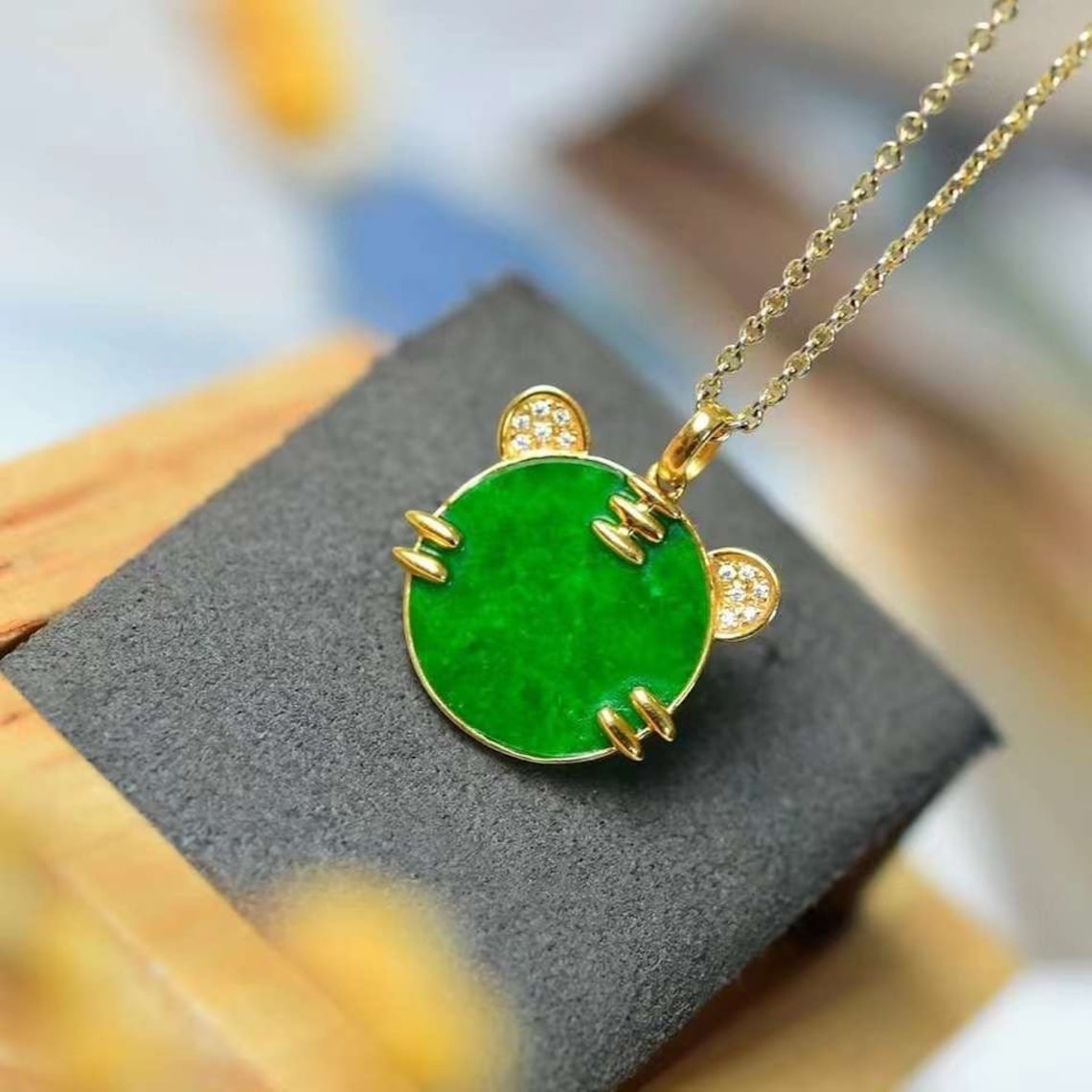 Jade Pendant 18K Solid Gold Beautiful Green Jade Set in 18K - Etsy
