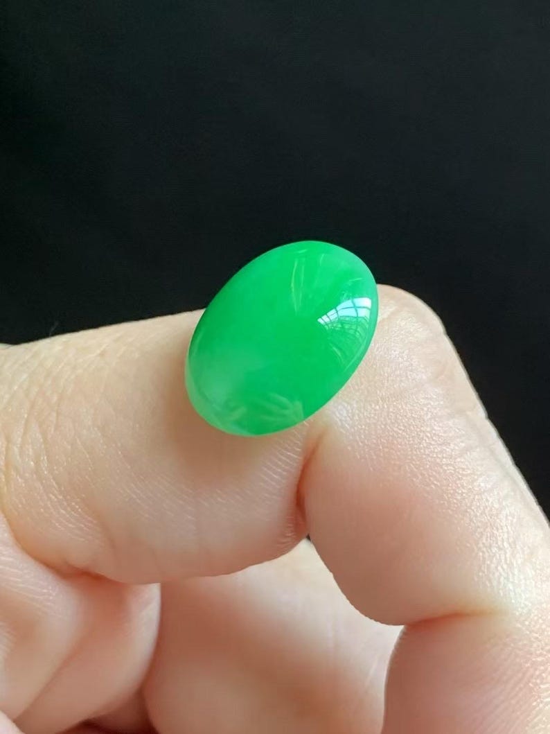Vivid Apple Green Jade Cabochon | Rare Natural Vibrant Jadeite Stone ...