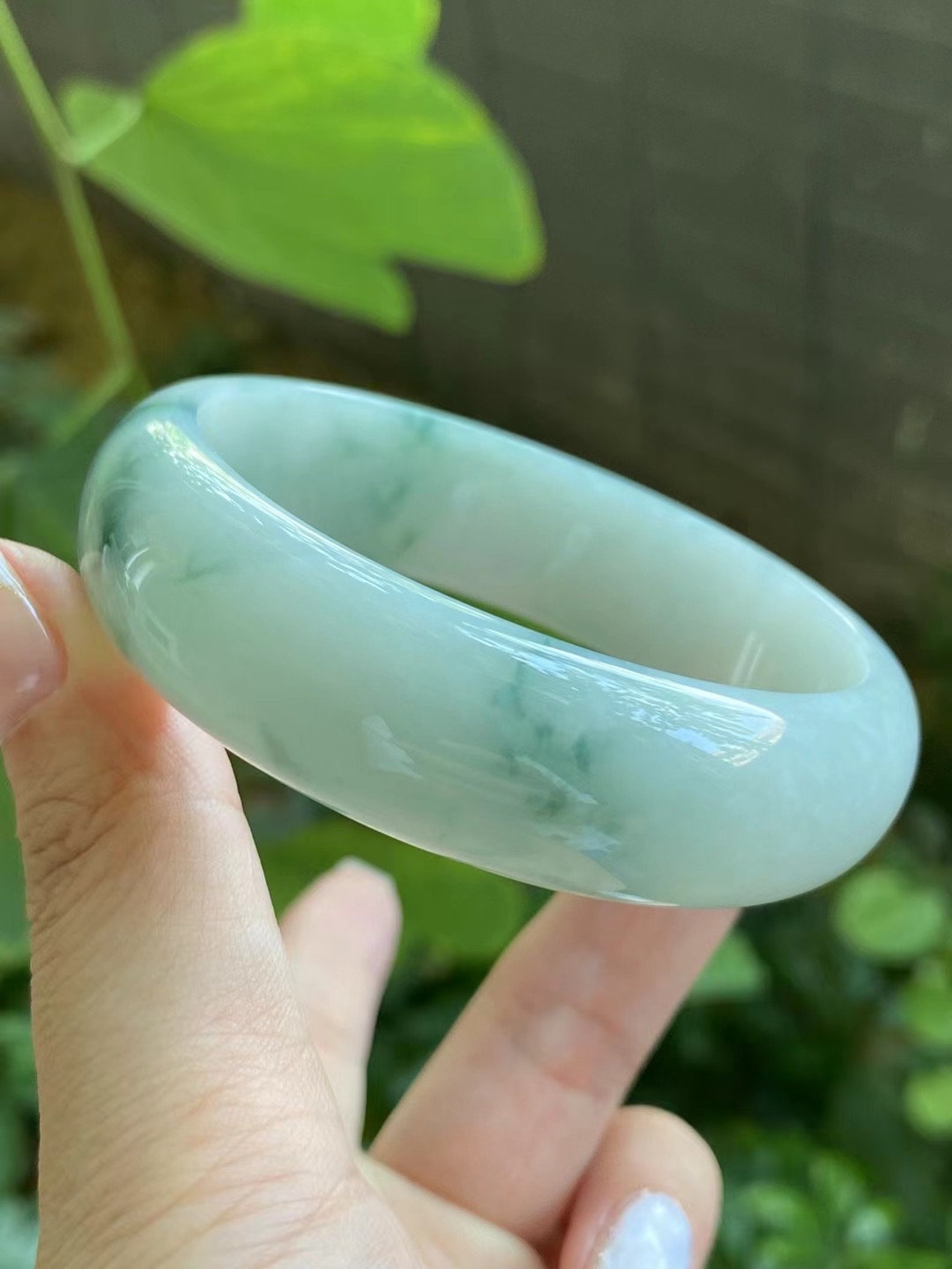 White Jade Bangle | Green Jade | 59mm Jade Bangle | Natural Grade A ...