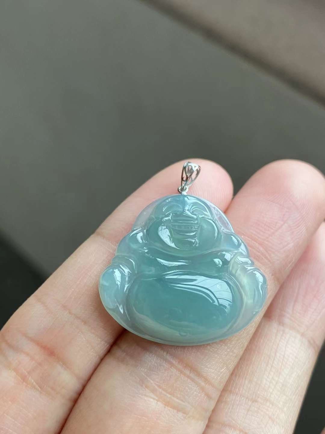 Jade Pendant 18K Solid Gold Beautiful Blue Jade Set in 18K White Solid ...