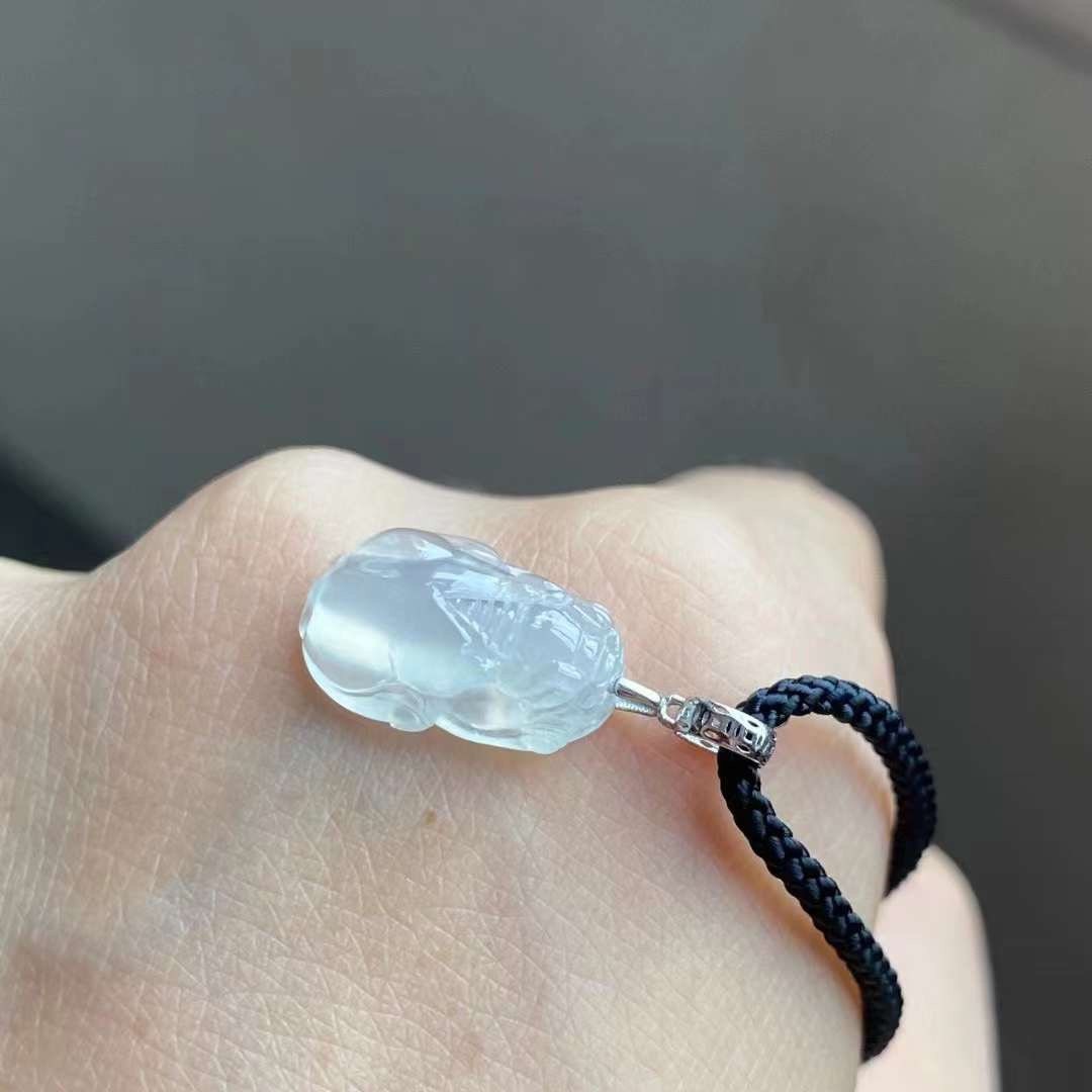 Jade Pendant 18K Solid Gold Beautiful Icy White Jade Set in 18K White ...