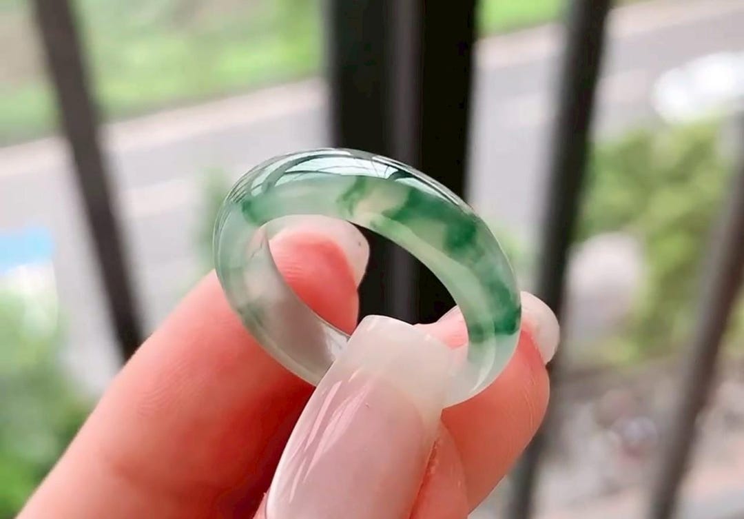 Icy Rare Jade Ring | Moss in Snow Jade Band | Translucent Ice Jadeite ...