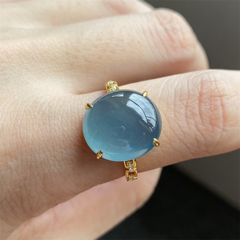 Jade Ring 18K Yellow Gold Beautiful Natural Blue Ocean Jadeite - Etsy