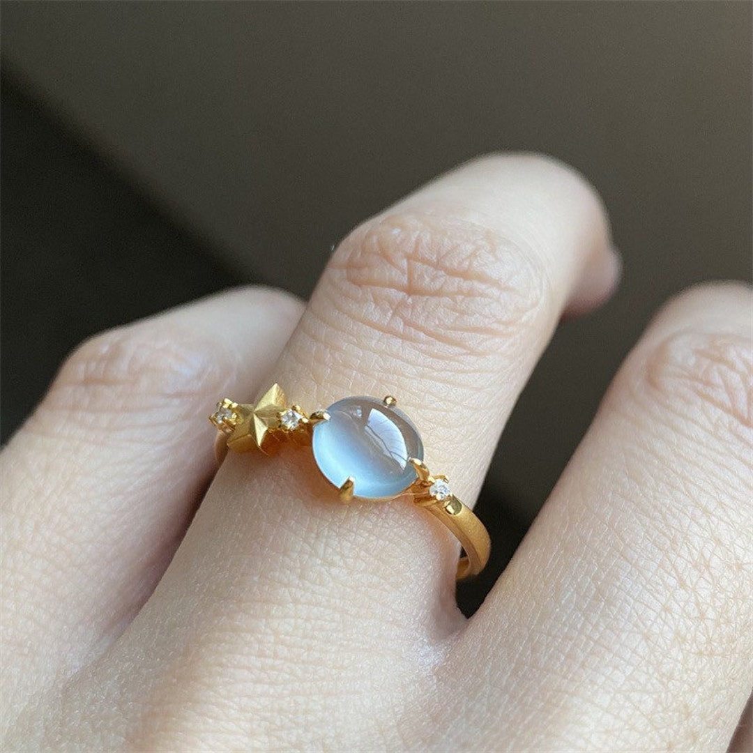 Jade Ring 18K Yellow Gold Beautiful Natural Blue Ocean Jadeite in 18K ...