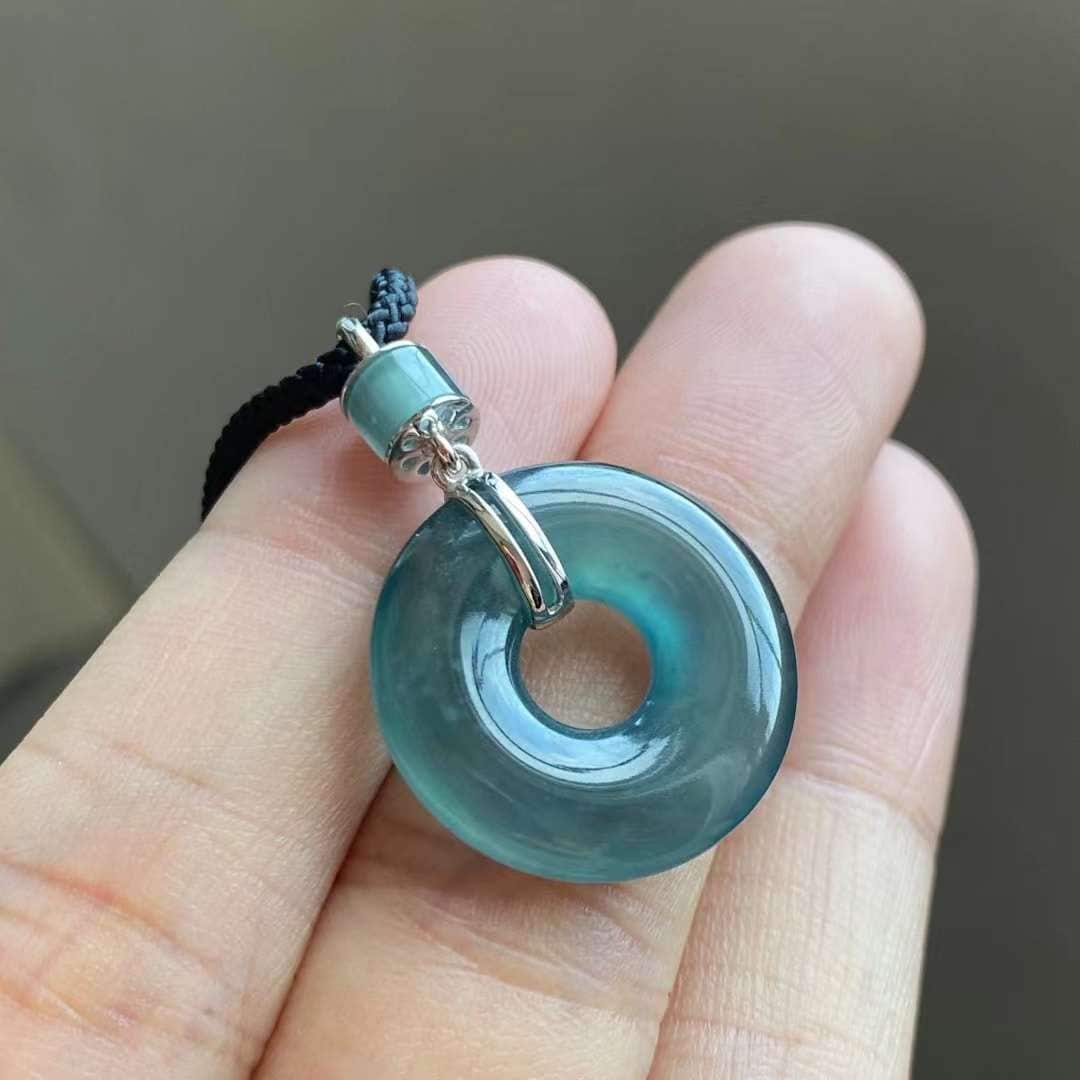 Jade Pendant 18K Solid Gold Beautiful Blue Ocean Jade Set in 18K White ...