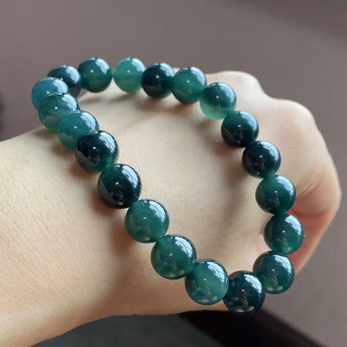 Rare Mixed Forest Green Jade Bead Bracelet - Grade A Natural Jadeite ...