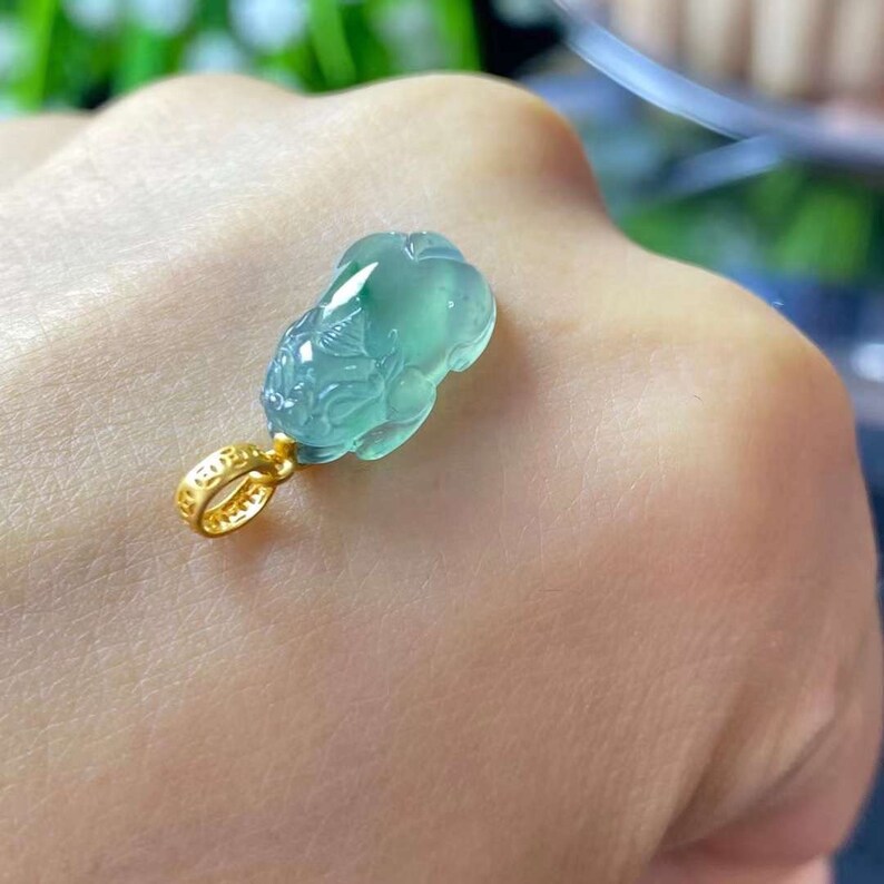 Jade Pendant 18K Solid Gold Beautiful Blue Ocean Jade Set in 18K Yellow ...