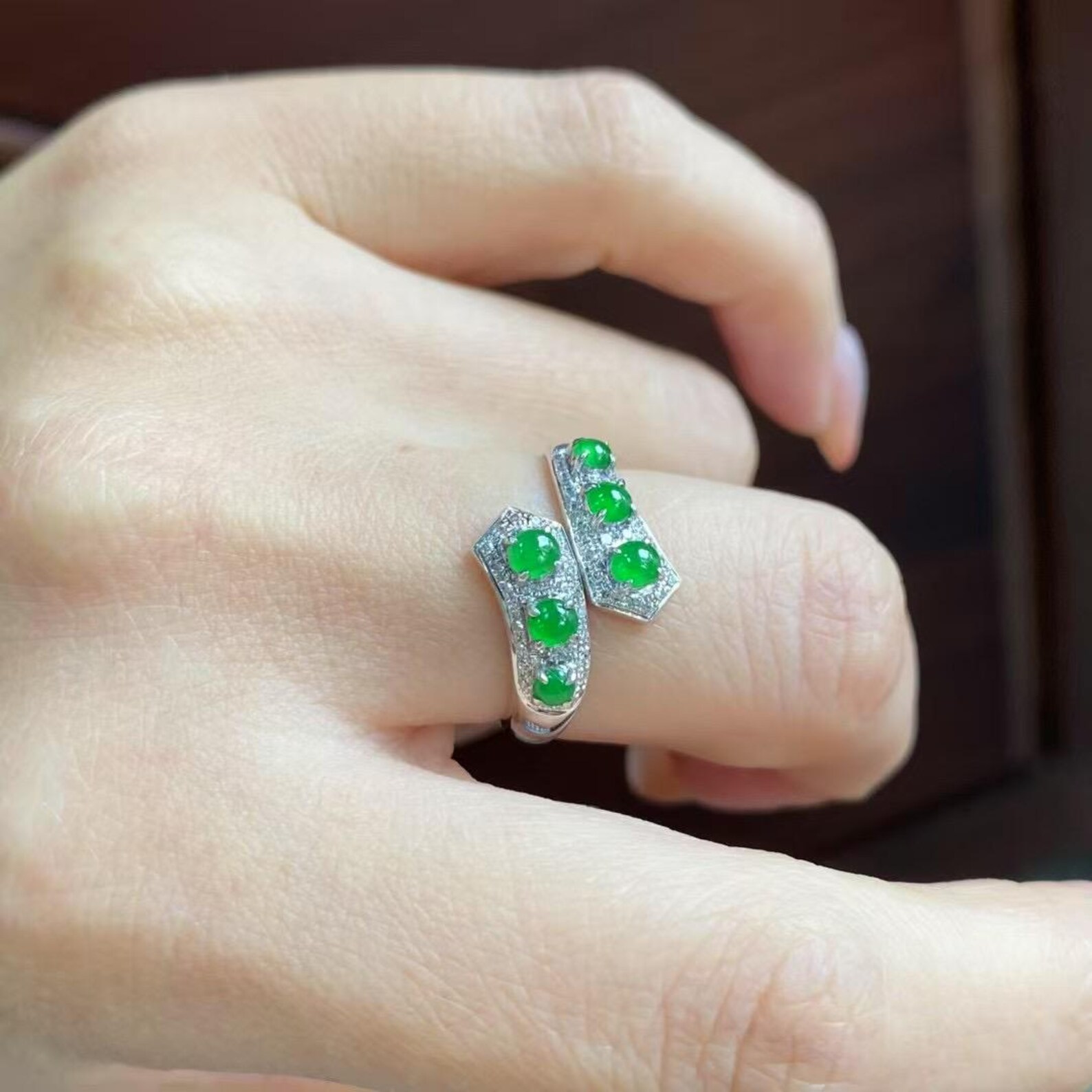 Natural Jadeite Ring in 18K Solid Gold | Adjustable Open Ring With ...