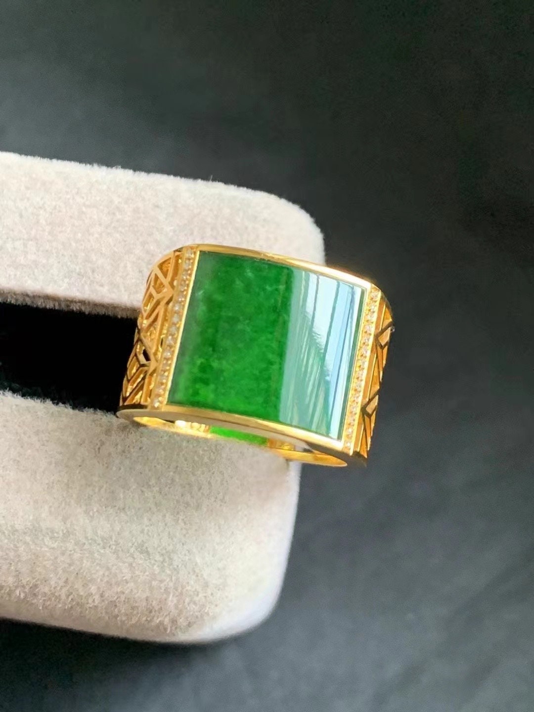Jade Ring | 18K Real Gold | Natural Jadeite Band | Gold Saddle Ring ...