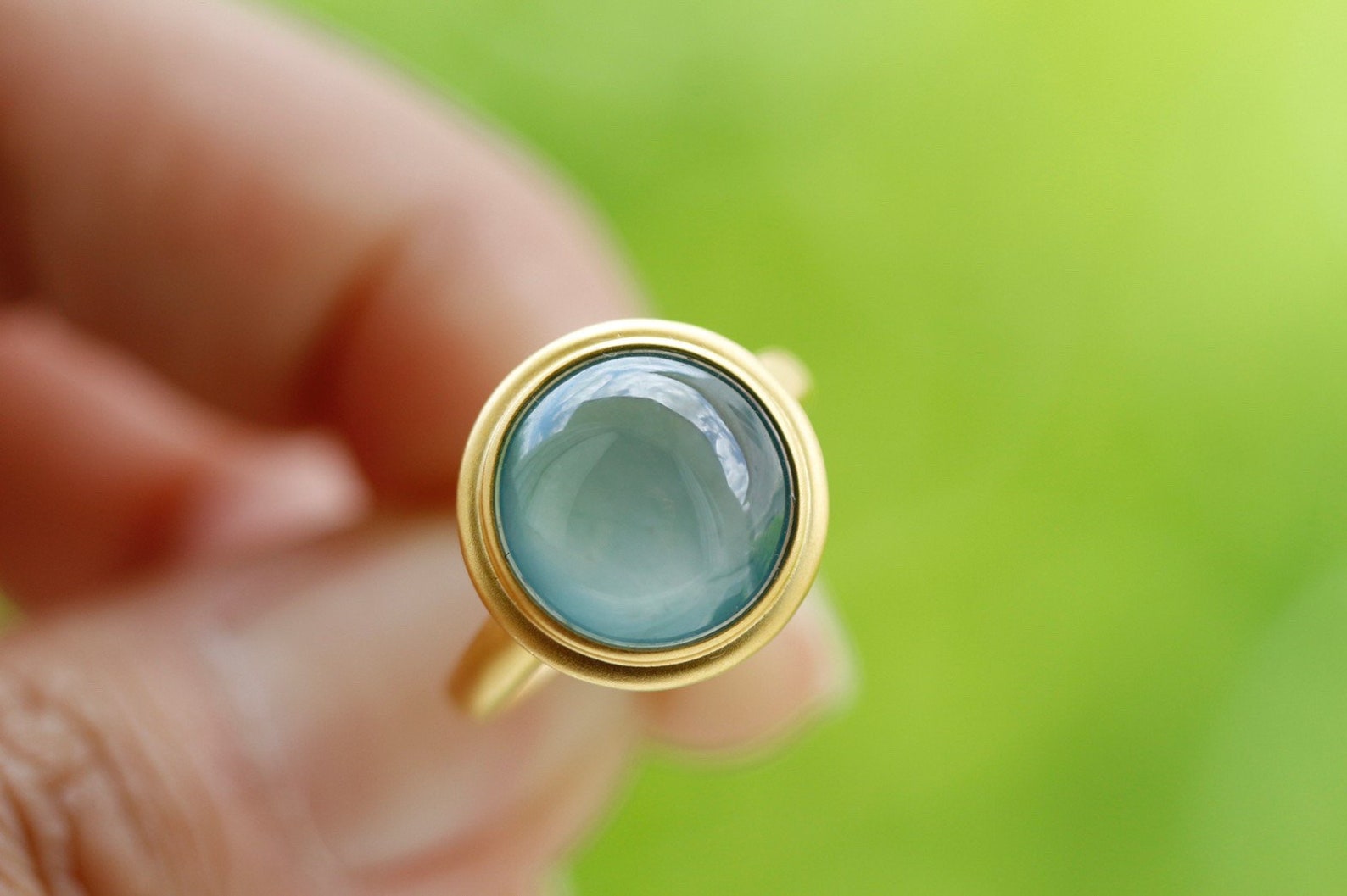 Jade Ring 18K Solid Gold Beautiful Natural Blue Ocean Jadeite in 18K ...