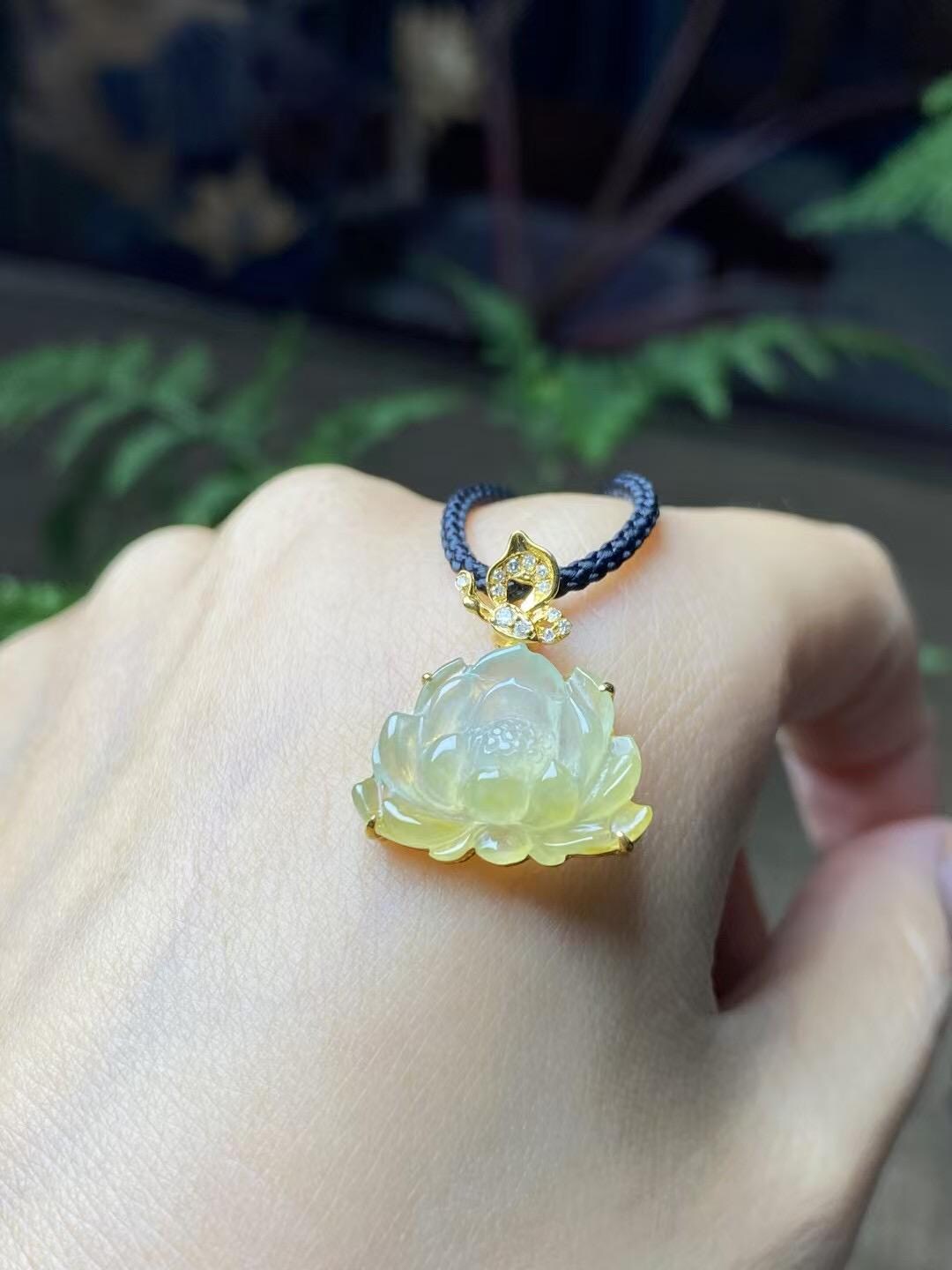 Honey Jade Lotus Pendant - Yellow Jadeite Lotus Charm - Certified White ...