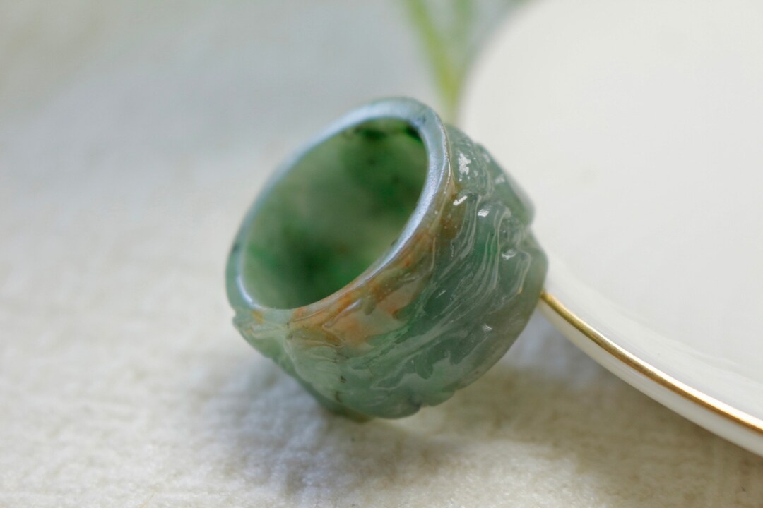 Carved Green Jadeite Thumb Ring | Burmese Jade, US Size 11.75 - Etsy