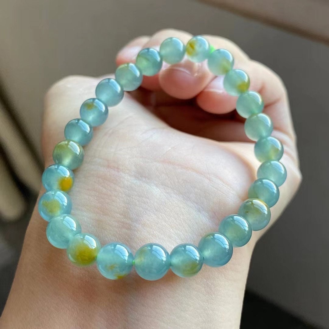 Jade Bracelet / Blue Ocean Mix Yellow / Jadeite Bead Bracelet - Etsy