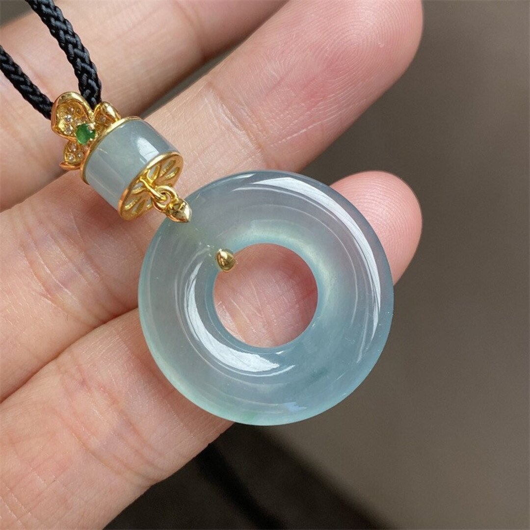 Jade Pendant 18K Solid Gold Beautiful Blue Ocean Jade Set in 18K Yellow ...