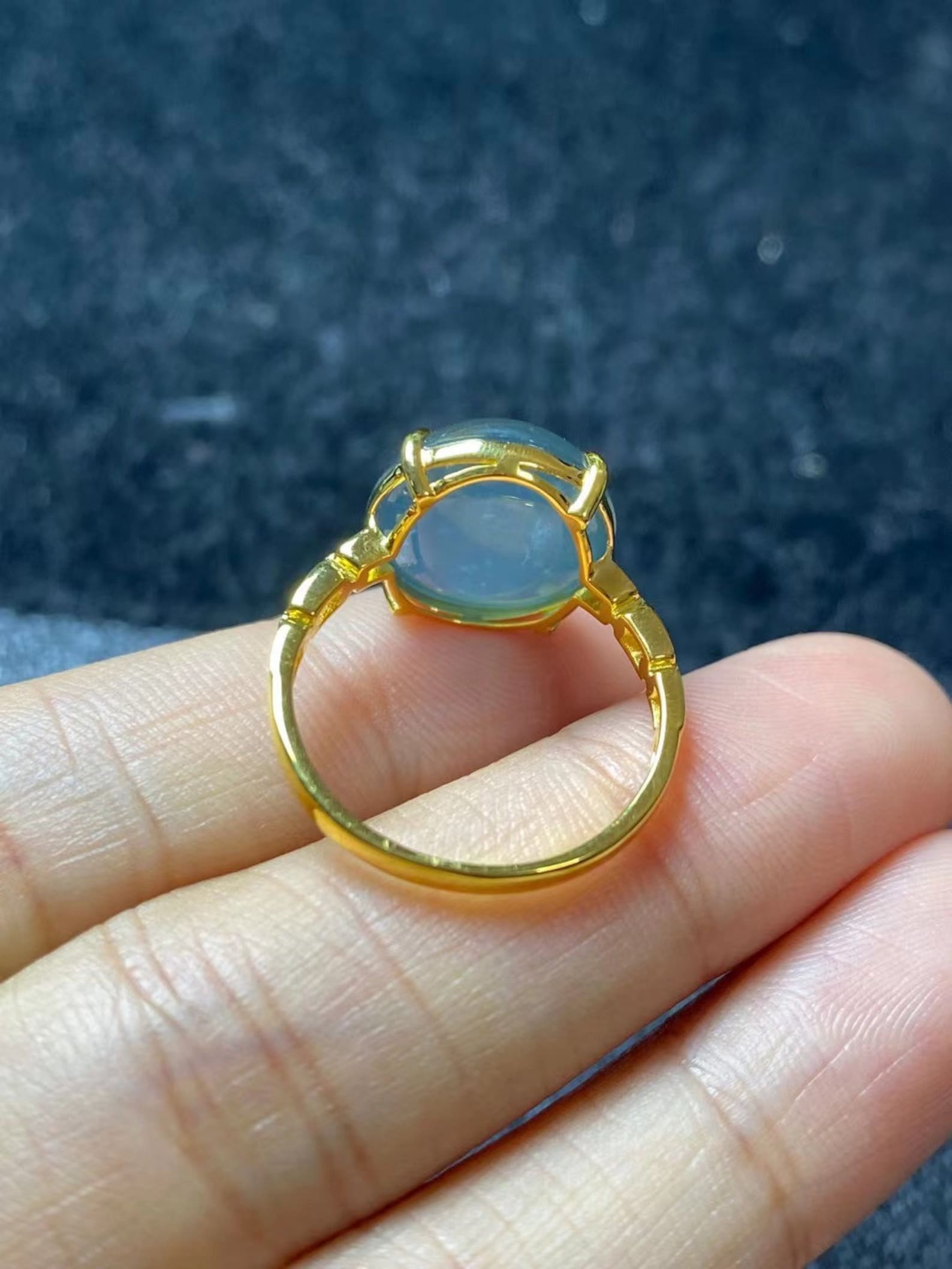 Jade Ring 18K Solid Gold Beautiful Natural Blue Ocean Jadeite - Etsy