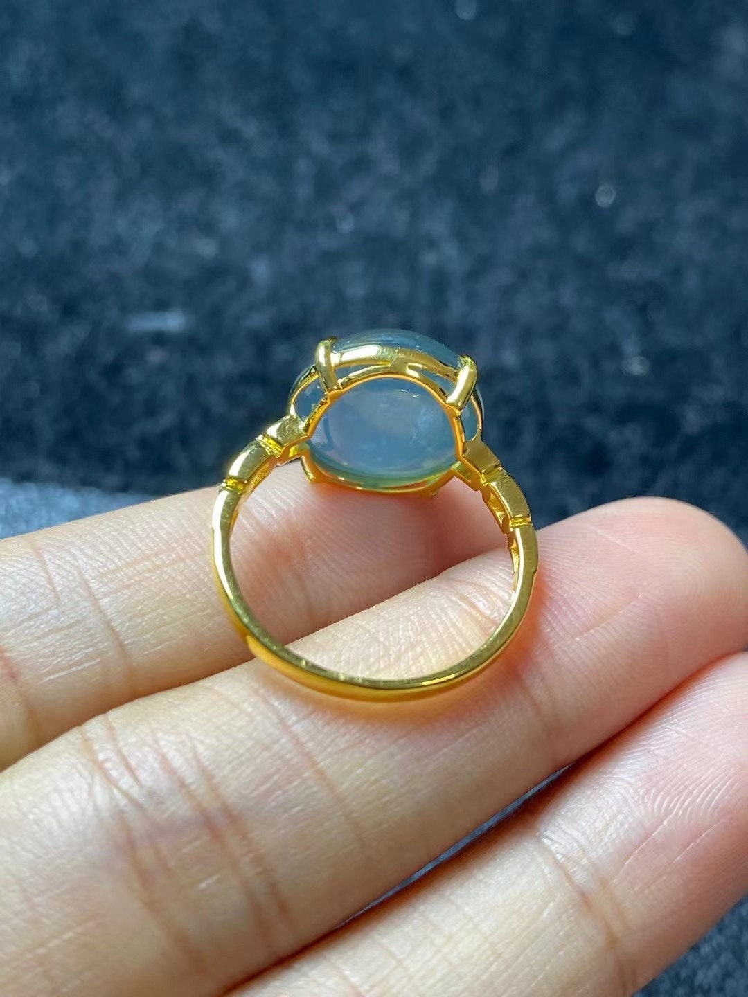 Jade Ring 18K Solid Gold Beautiful Natural Blue Ocean Jadeite in 18K ...