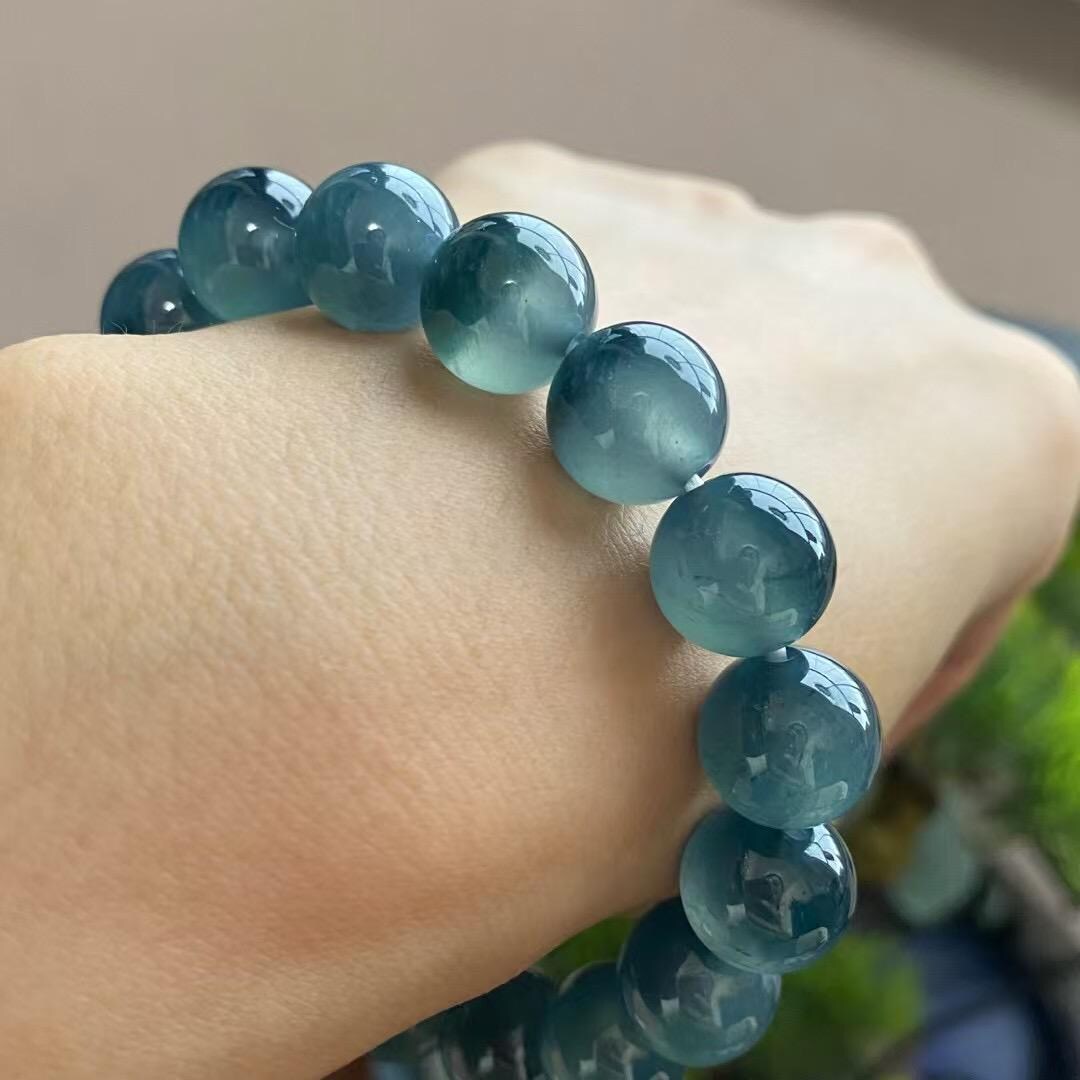 Blue Jade Bead Bracelet - Gradient Ocean Blue Jadeite Bracelet ...