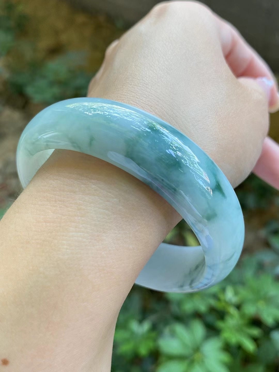 White Jade Bangle | Green Jade | 59mm Jade Bangle | Natural Grade A ...