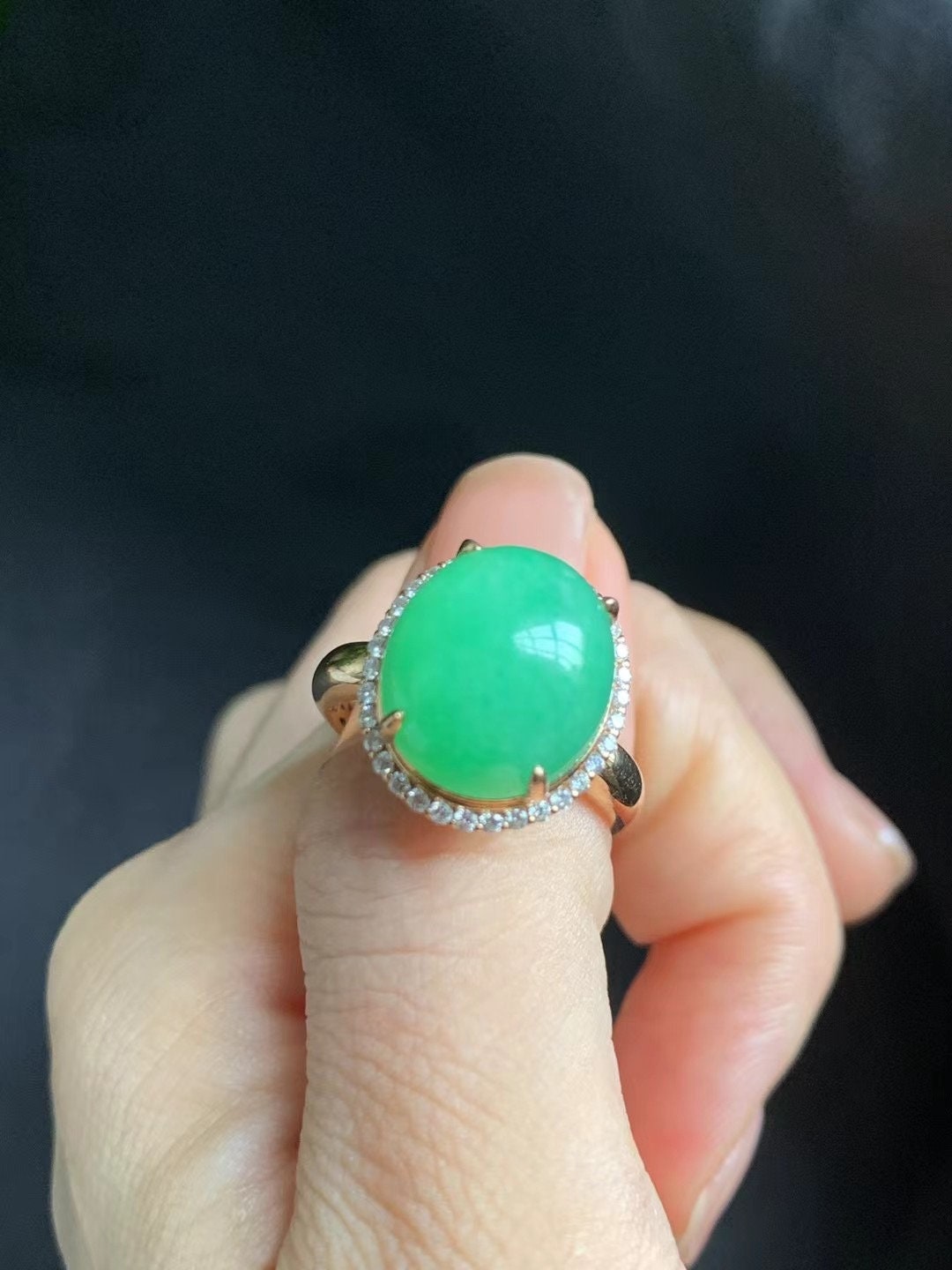 Apple Green Jade Ring Natural Type a Green Jadeite Cabochon Ring 18k ...