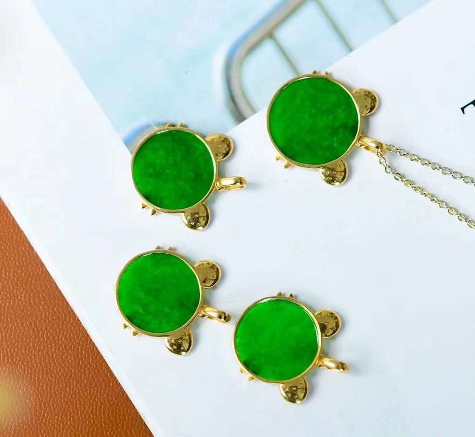 Jade Pendant 18K Solid Gold Beautiful Green Jade Set in 18K - Etsy