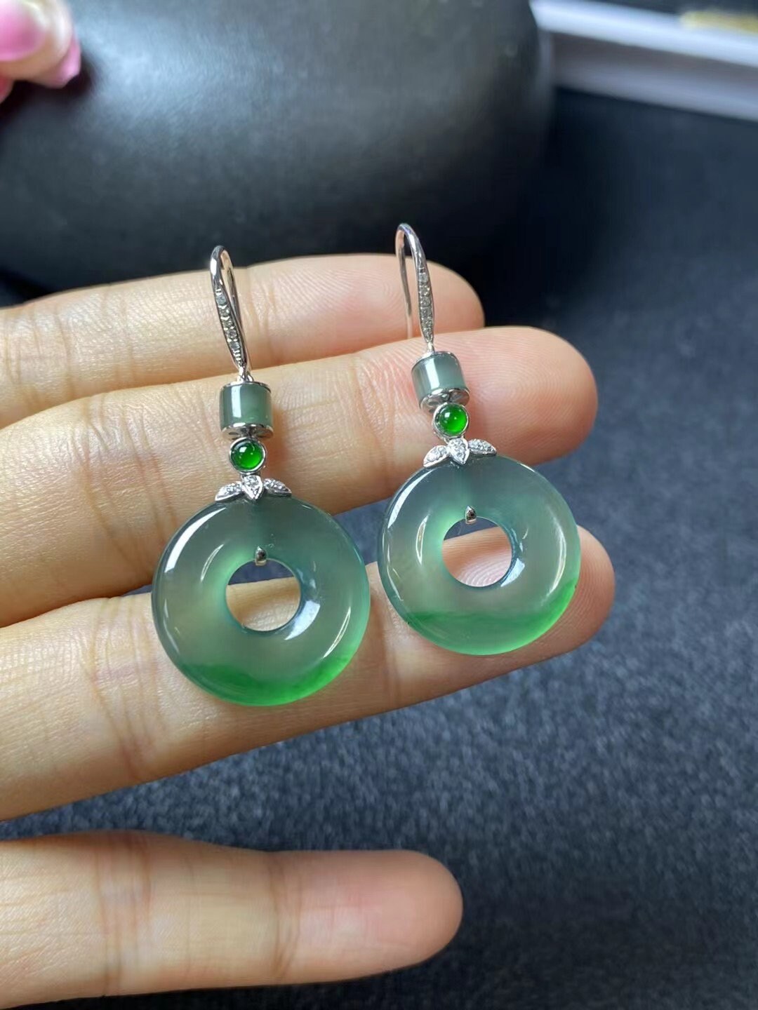 Icy Bluish Green Jade With Imperial Green Hues Jadeite Donut Earrings ...