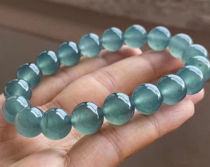 Blue Jade Bracelet Type a Jadeite Beaded Bracelet Icy Jade Bead Ocean ...