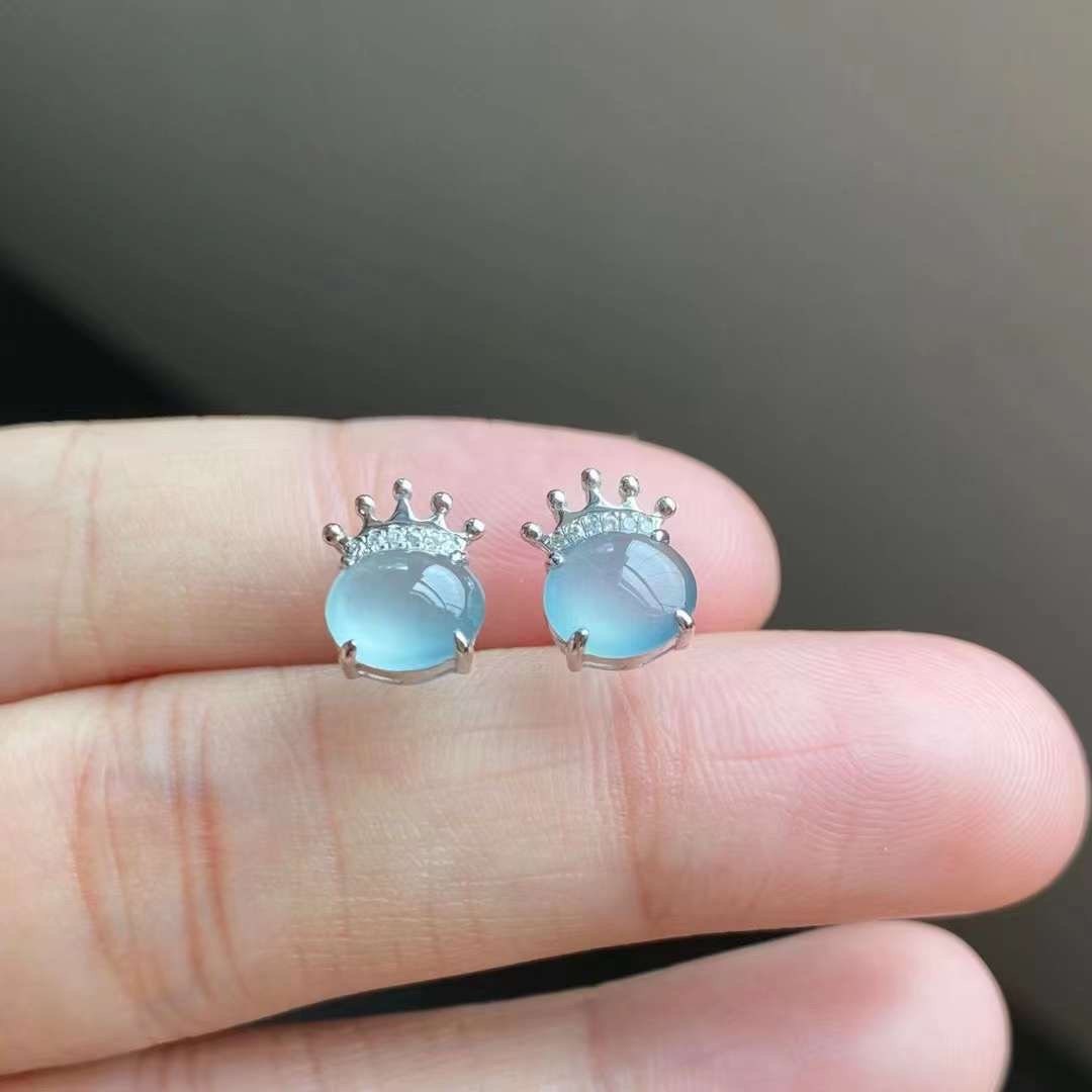 Jade Earrings / Natural Type-a Jadeite / Blue Ocean Jade / With ...